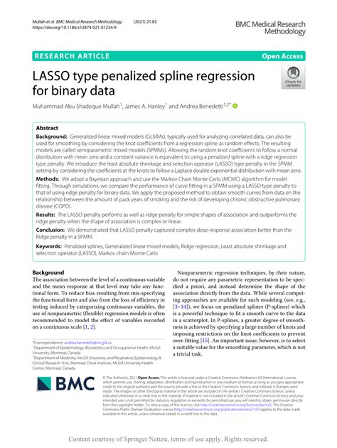 Pdf Lasso Type Penalized Spline Regression For Binary Data