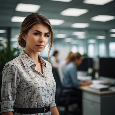 Premium Photo A Working Girl Is Standing In An Office Dress