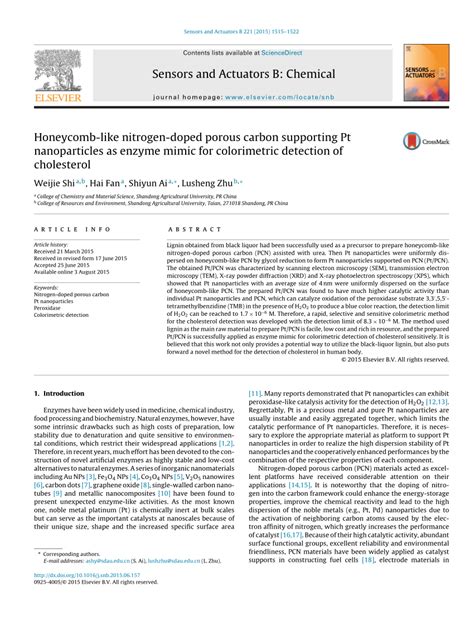 Pdf Honeycomb Like Nitrogen Doped Porous Carbon Supporting Pt Nanoparticles As Enzyme Mimic