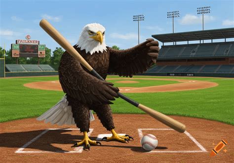 A Bald Eagle Holding A Baseball Bat Stands On A Baseball Field On Craiyon