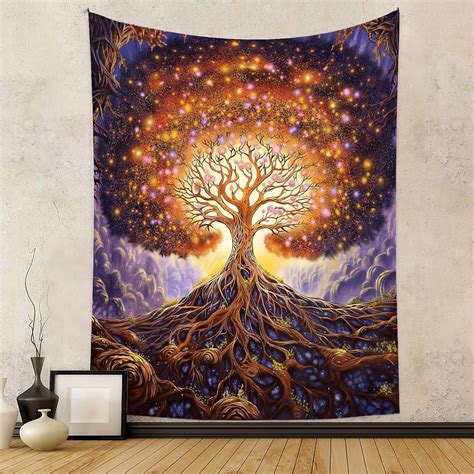 Amazon Com Tapzen Tree Of Life Tapestry Spiritual Star Galaxy Vertical