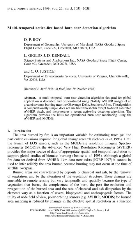Pdf Multi Temporal Active Fire Based Burn Scar Detection Algorithm