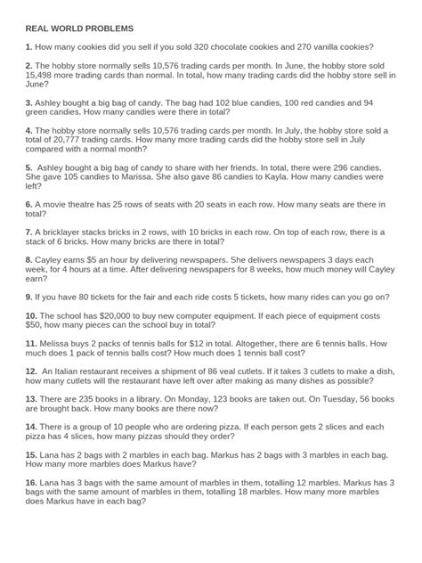 Real World Math Problems Pdf Foods Cuisine