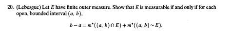solved let e have finite outer measure show that e is