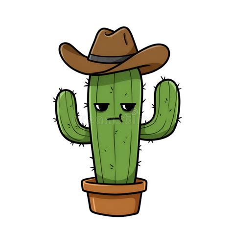 Cool Cartoon Cactus Wearing A Brown Cowboy Hat Desert Plant Cute Wild