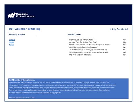 Dcf Valuation Model Complete Dcf Valuation Modeling Strictly Confidential Table Of Contents