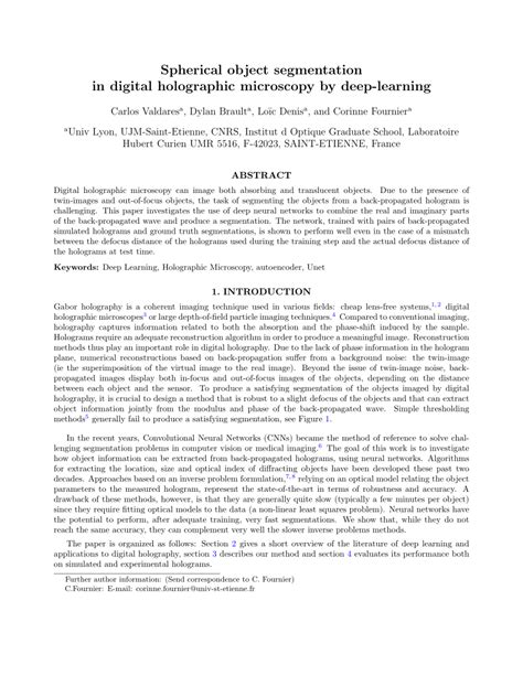 Pdf Spherical Object Segmentation In Digital Holographic Microscopy