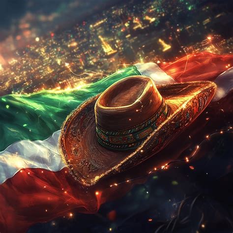 Mexican Cowboy Hat On Flag Premium Ai Generated Image