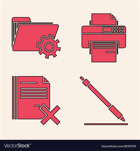 Set Pen Line Folder Settings With Gears Printer Vector Image
