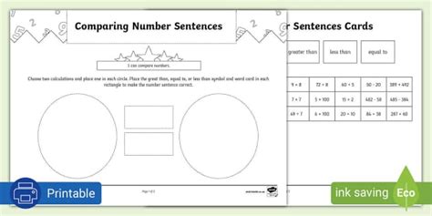 comparing number sentences activity sheet teacher made