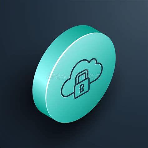 isometric line cloud computing lock icon isolated on black background