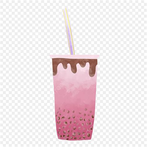 초콜릿 시럽 손으로 그린 수채화 일러스트와 함께 보바 거품 일러스트 차 딸기 음료 음주 우유 맛있는 Png 일러스트 및 Psd 이미지 무료 다운로드 Pngtree