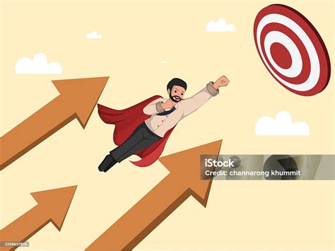 슈퍼히어로 사업가 상향 화살표로 과녁을 향해 날아가는 리더십 동기 부여 및 비즈니스 성공의 개념 개념에 대한 스톡 벡터 아트 및 기타 이미지 Istock