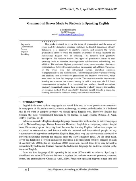 Grammatical Errors Made By Students In Speaking En Pdf English Grammar Verb Grammatical Errors Made By Students In Speaking En Pdf English Grammar Verb