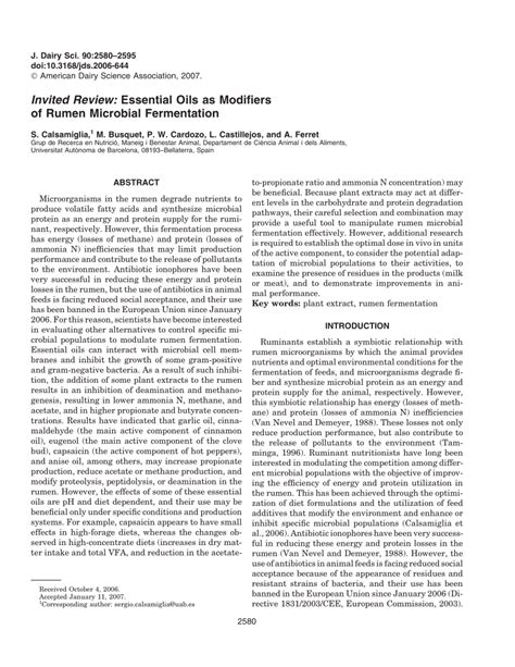 Pdf Invited Review Essential Oils As Modifiers Of Rumen Microbial Fermentation