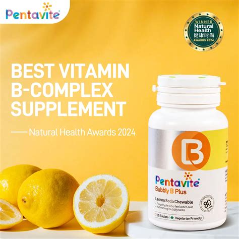 1 Bottle Pentavite Bubbly B Plus Energy Lemon Soda 30 Tablets