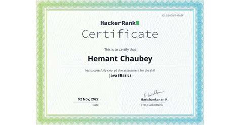 Hemant Chaubey บน Linkedin Hackerrank Skill Certificate