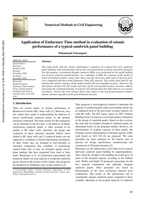 Pdf Application Of Endurance Time Method In Evaluation Of Seismic Performance Of A Typical