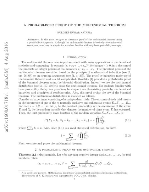 PDF A Probabilistic Proof Of The Multinomial Theorem