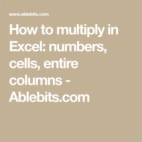 Multiply In Excel Numbers Cells Columns
