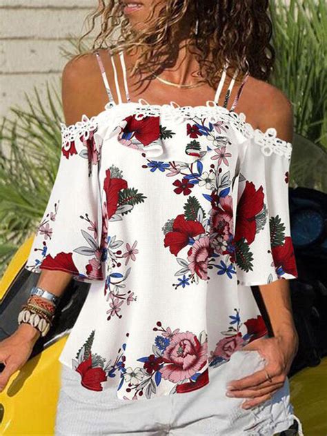 Zolucky Floral 1 Multicolor Women Tops Polyester Off The Shoulder