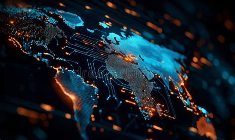 Abstract World Map With Glowing Connections Showcasing Digital Network