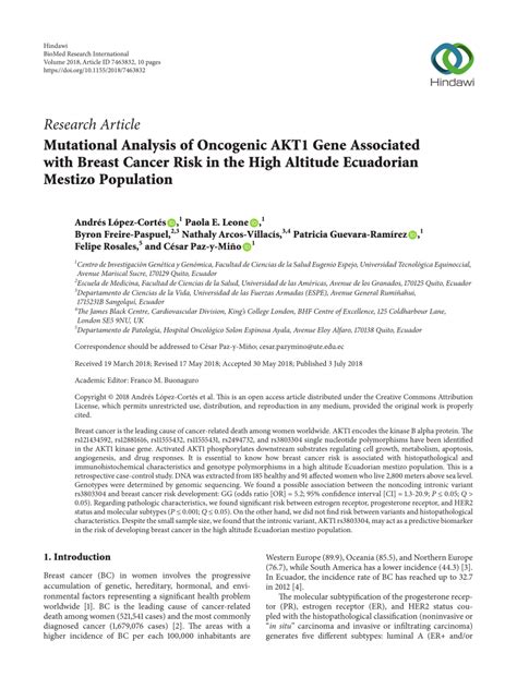 Pdf Mutational Analysis Of Oncogenic Akt1 Gene Associated With Breast