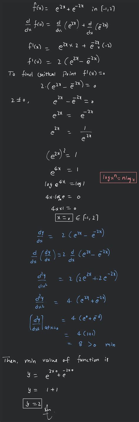 Find The Absolute Minimum Value Of Fxe2xe−2x In −12 Filo