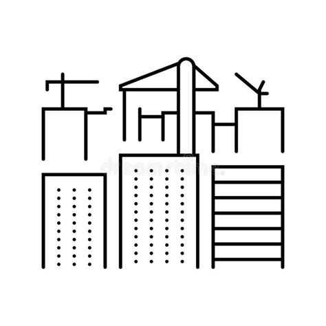 City Skyline Cranes Urbanization Line Icon Vector Illustration Stock