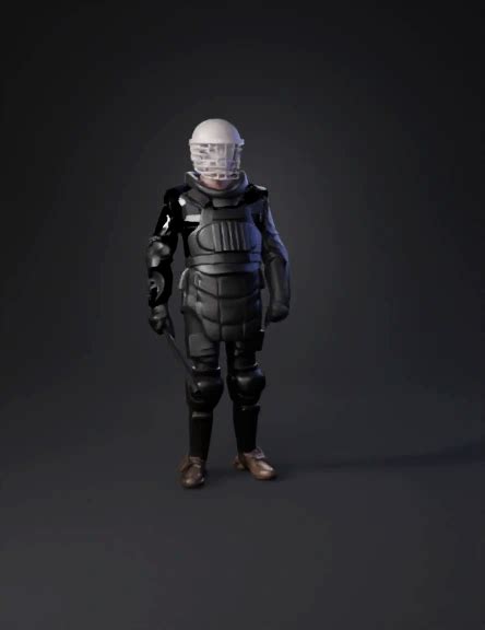 3d Model Riot Police Armor On A Humanoid Figure With Baton Dark Gray