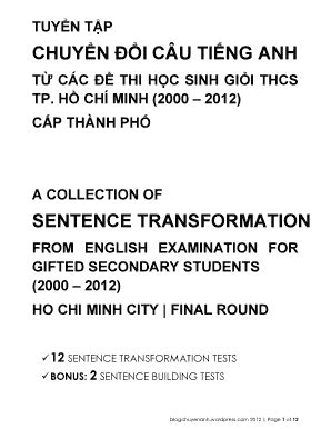 Fillable Online Chuy N I C U Ti Ng Anh Sentence Transformation Wordpress Com Fax Email Print