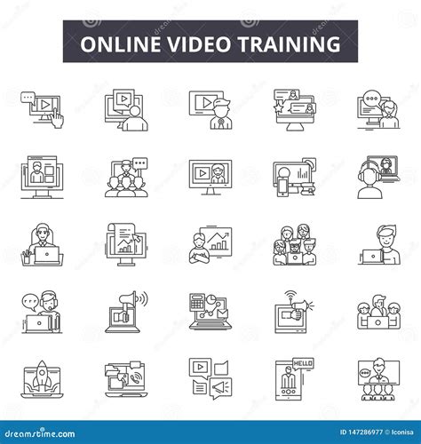 Online Video Training Line Icons Signs Vector Set Linear Concept Outline Illustration Stock