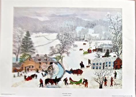 Grandma Moses Print A Frosty Day 20x14 Photogravure Americana Folk Art