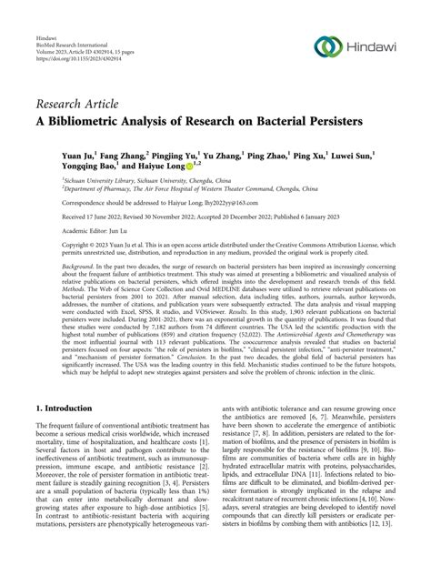 Pdf A Bibliometric Analysis Of Research On Bacterial Persisters