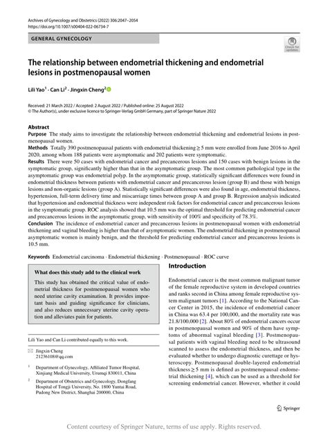 The Relationship Between Endometrial Thickening And Endometrial Lesions In Postmenopausal Women