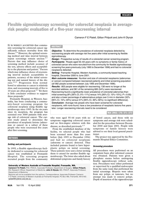 Pdf Flexible Sigmoidoscopy Screening For Colorectal Neoplasia In