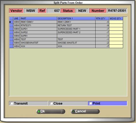 Purchase Order Screen