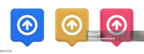 Up Arrow Round Border Button Cyberspace Navigation Pointer 3d Realistic Speech Bubble Icon Stock