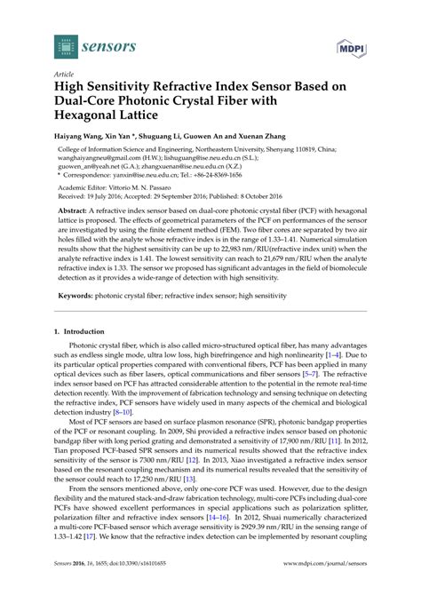 Pdf High Sensitivity Refractive Index Sensor Based On Dual Core