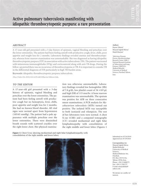 Pdf Active Pulmonary Tuberculosis Manifesting With Idiopathic