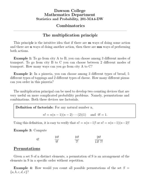 Ma4combinatorics Birthdaynotes 7 Pdf Permutation Applied
