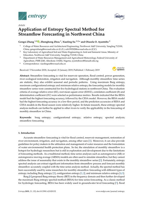 Pdf Application Of Entropy Spectral Method For Streamflow Forecasting In Northwest China