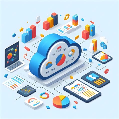 3d Flat Icon As Cloud Based Analytics And Big Data With Data Visualization Symbols Concept As