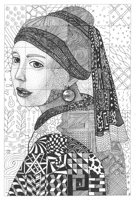 진주귀걸이를 한 소녀 수채화 미술 수업 라인 드로잉 아트 현실적인 그림