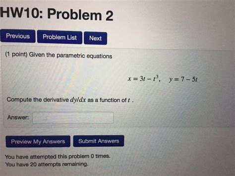 Solved Given The Parametric Equations X 3t T 3 Y 7