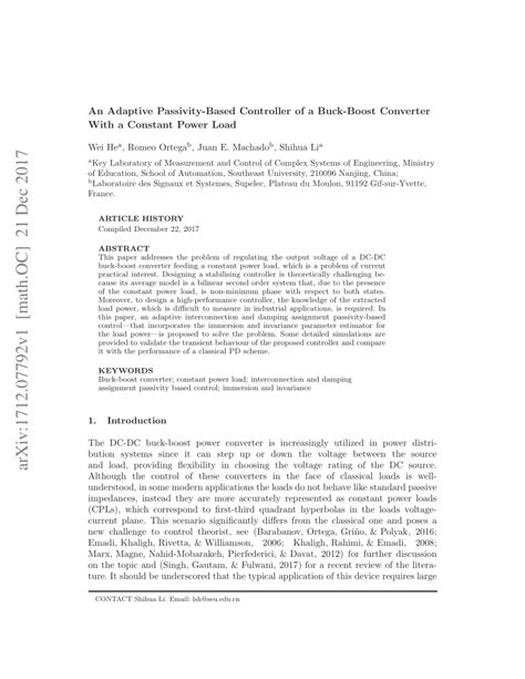 Pdf An Adaptive Passivity Based Controller Of A Buck Boost Converter With A Constant Power Load