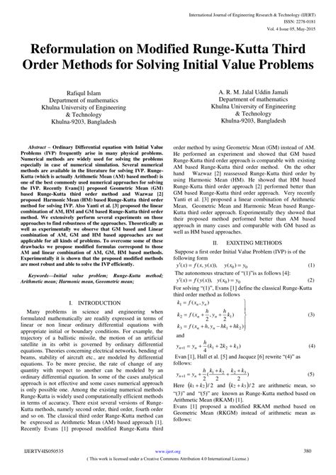 Pdf Reformulation On Modified Runge Kutta Third Order Methods For Solving Initial Value Problems