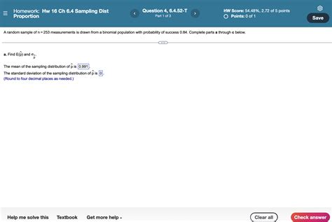 Solved Homework Hw 16 Ch 6 4 Sampling Dist Proportion