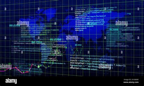 Image Of Data Processing Over Grid Network And World Map Against Blue