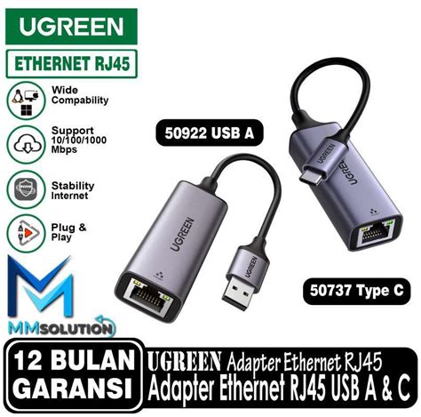 Jual Ugreen Ethernet Adapter Rj45 Usb C 3 1 And Usb 3 0 Lan Adapte 50922 Usb A Di Seller Mm